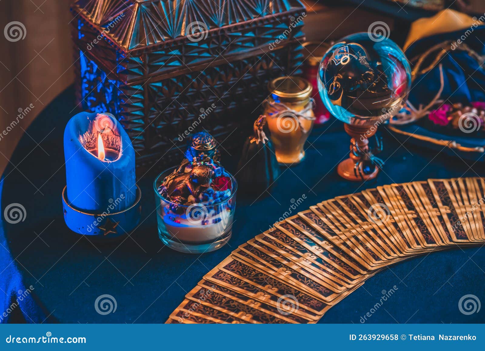 Magical Stuff on a Table. Esoteric Concept Stock Photo - Image of cards ...