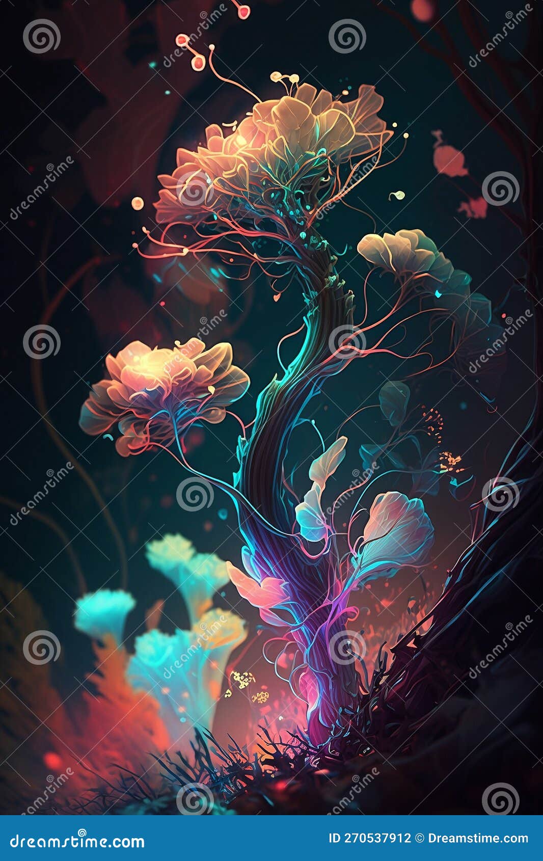 Magical Tree in Fantasy World Close Up Stock Illustration ...