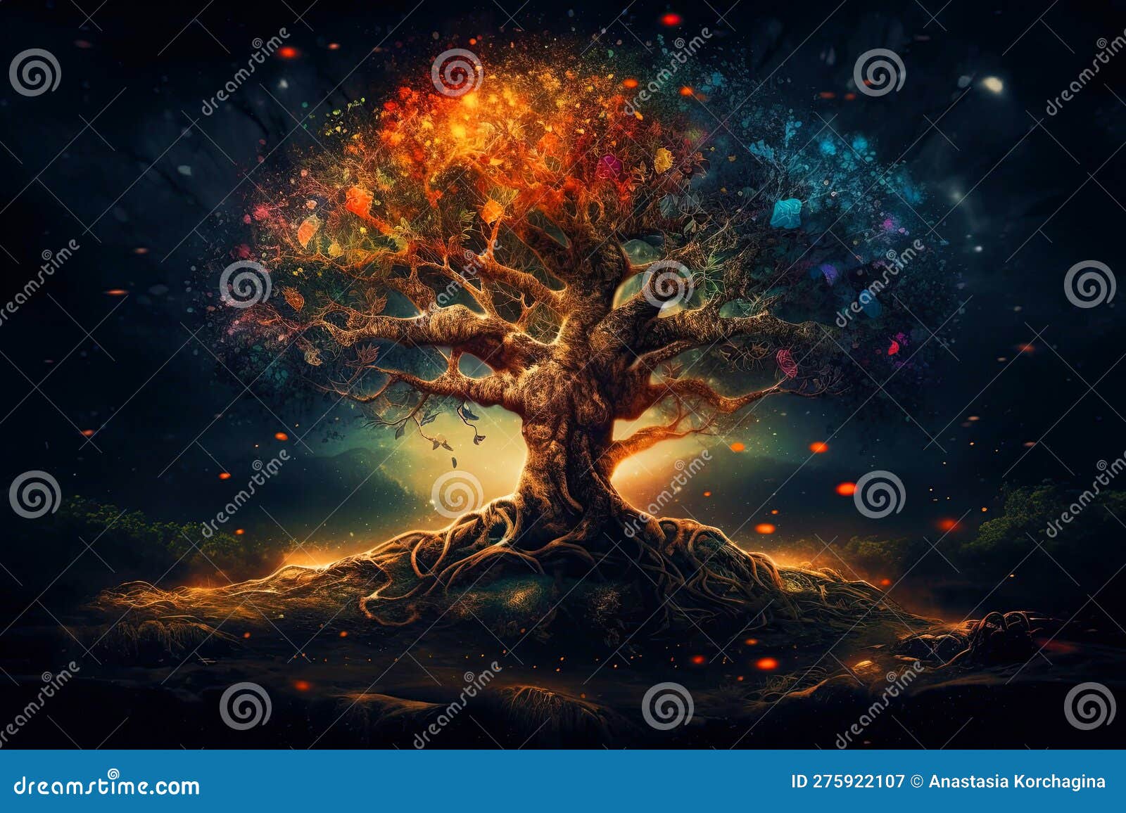 A Magical Tree of Life in the Forest Surrounded by Lights. Generative ...
