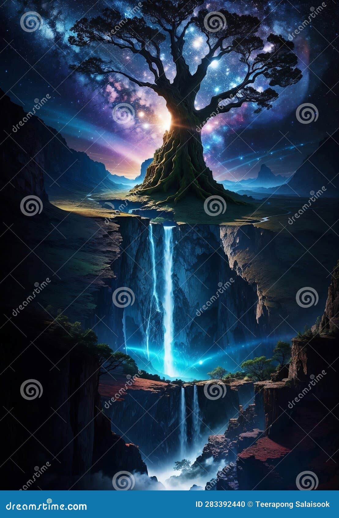 A Magical Tree of Life in Outer Space, Generative AI Illustration Stock ...
