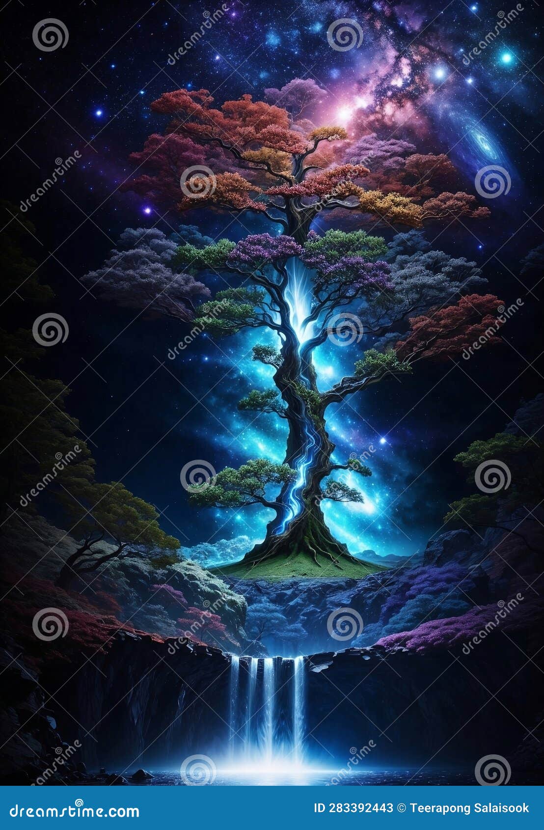 A Magical Tree of Life in Outer Space, Generative AI Illustration Stock ...
