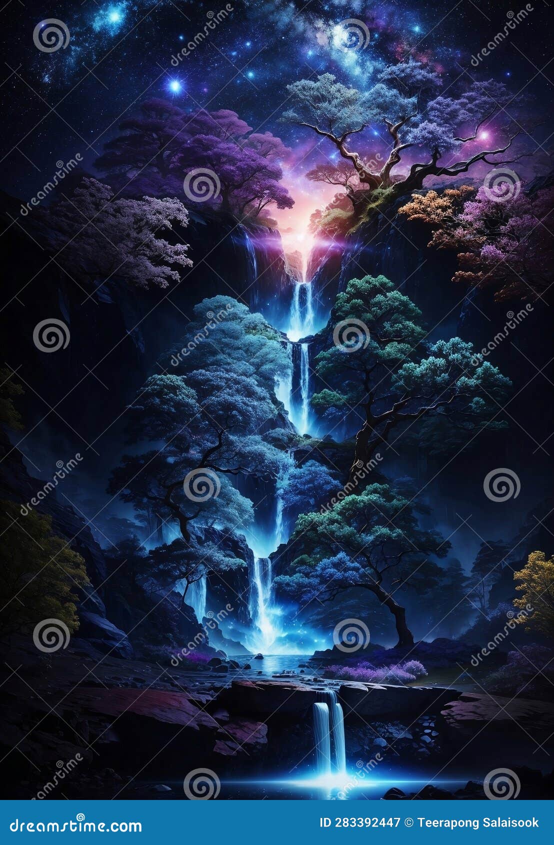 A Magical Tree of Life in Outer Space, Generative AI Illustration Stock ...