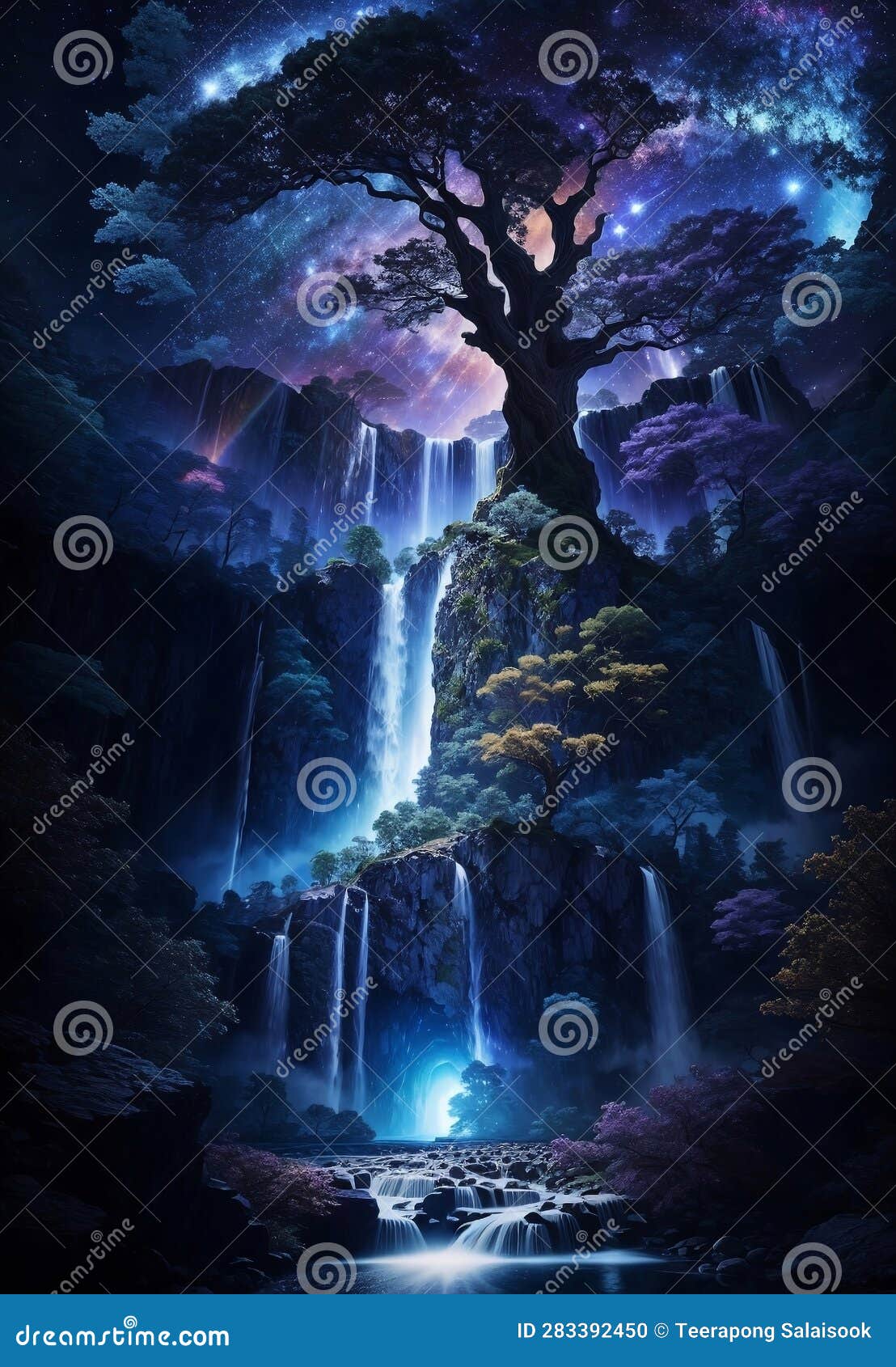 A Magical Tree of Life in Outer Space, Generative AI Illustration Stock ...