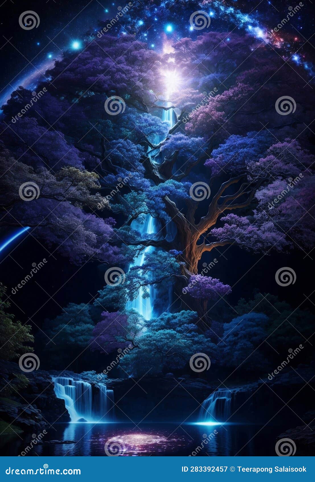 A Magical Tree of Life in Outer Space, Generative AI Illustration Stock ...