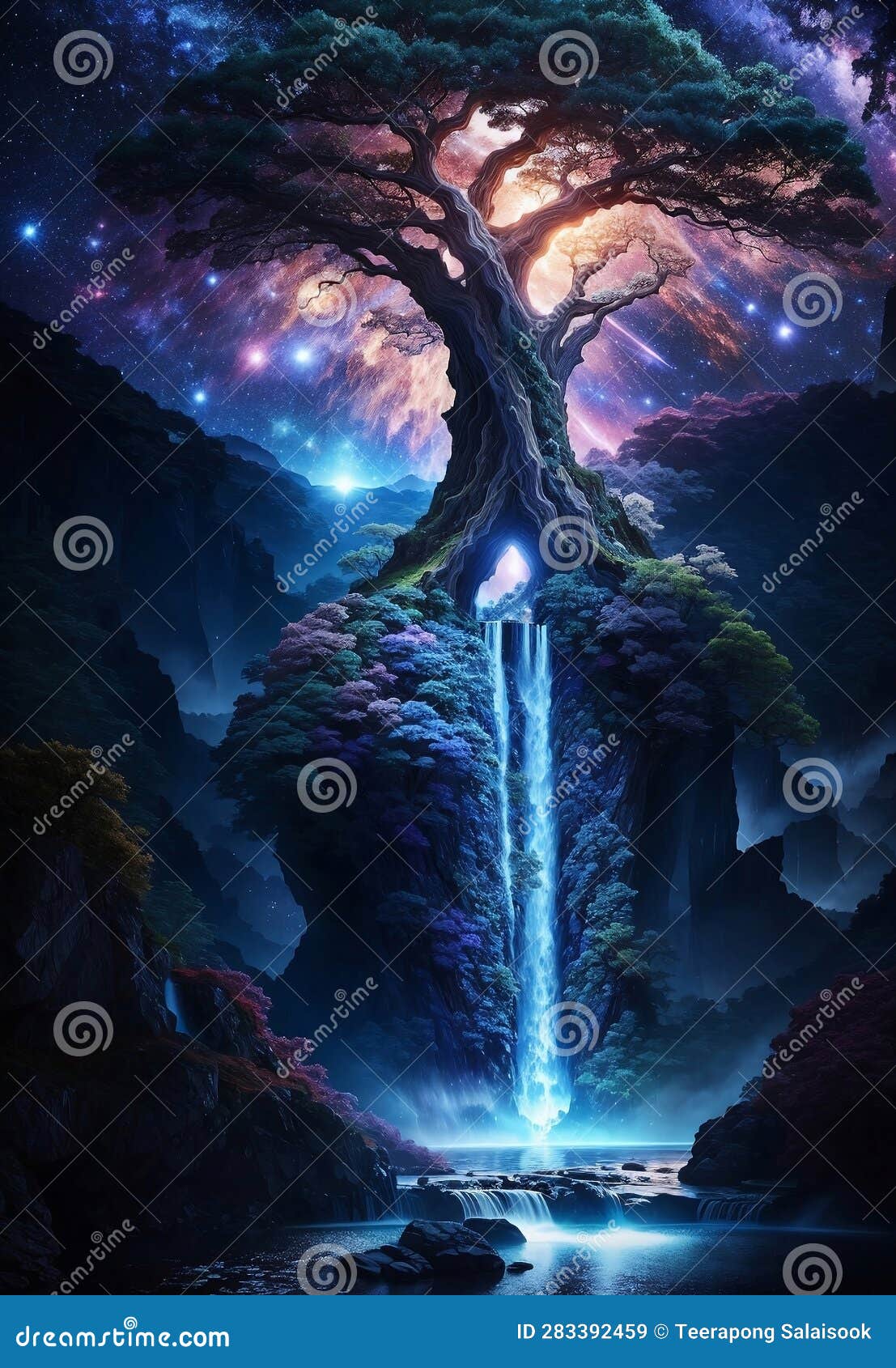A Magical Tree of Life in Outer Space, Generative AI Illustration Stock ...