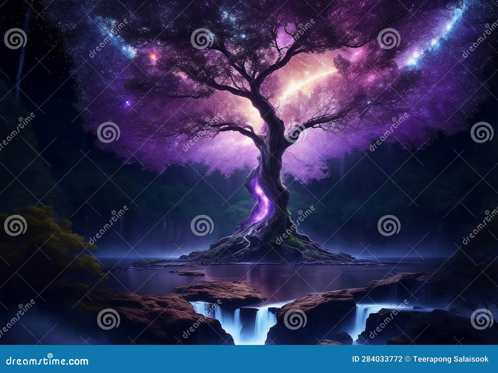A Magical Tree of Life in Outer Space, Generative AI Illustration Stock ...