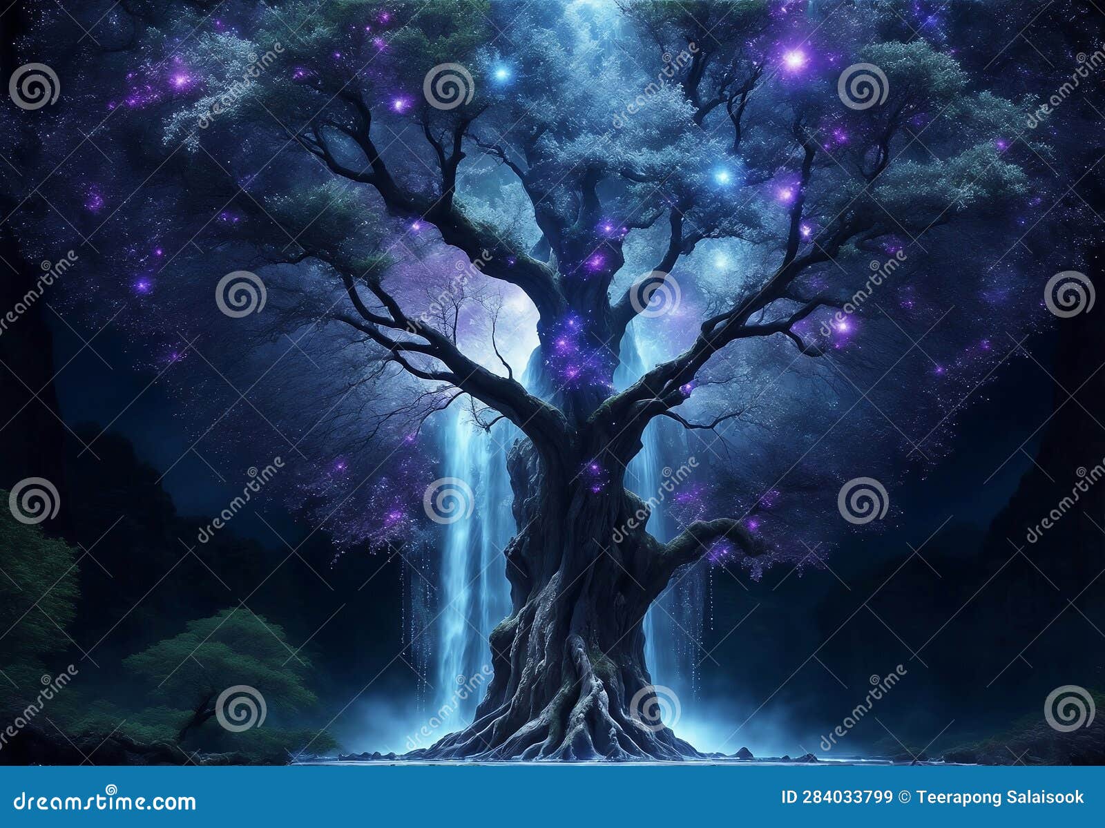 A Magical Tree of Life in Outer Space, Generative AI Illustration Stock ...