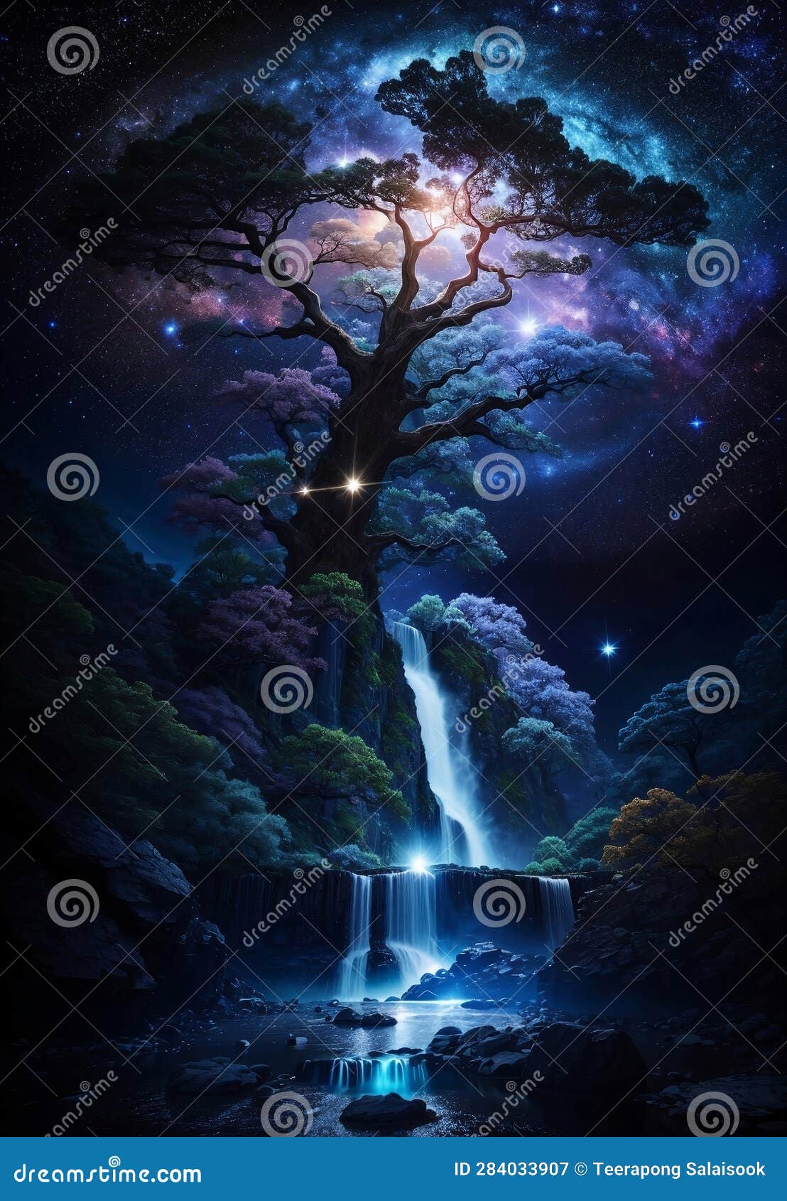 A Magical Tree of Life in Outer Space, Generative AI Illustration Stock ...