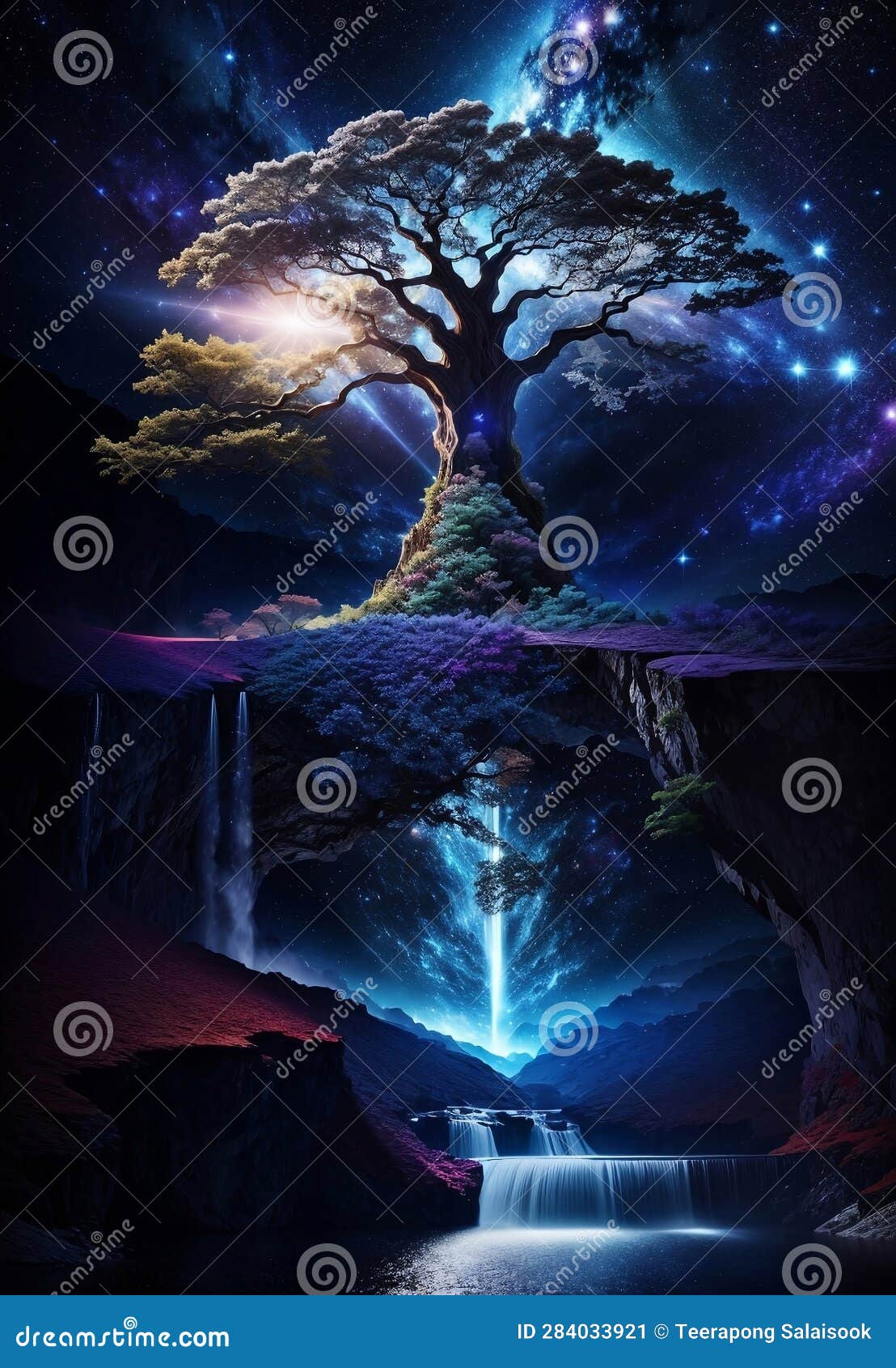 A Magical Tree of Life in Outer Space, Generative AI Illustration Stock ...
