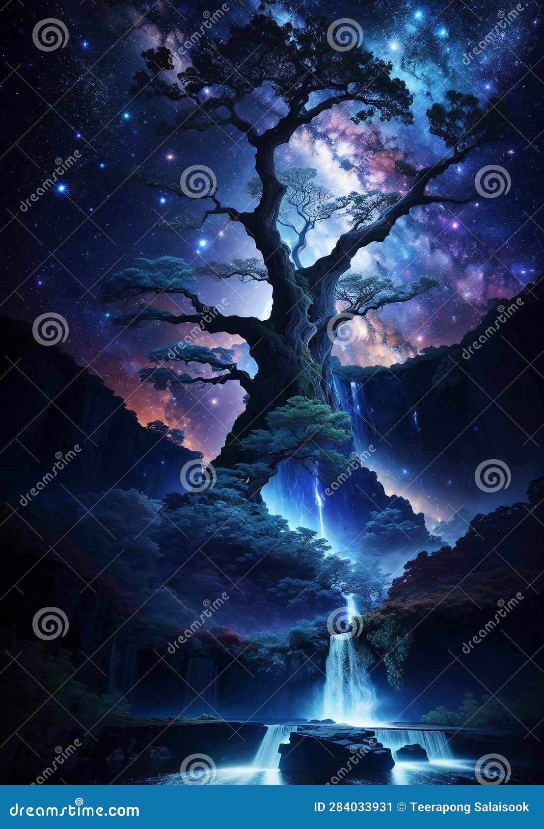 A Magical Tree of Life in Outer Space, Generative AI Illustration Stock ...
