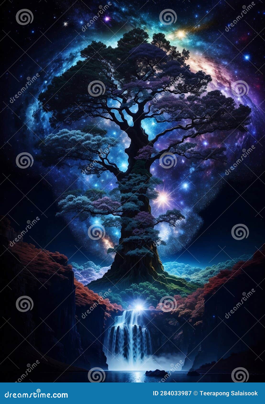 A Magical Tree of Life in Outer Space, Generative AI Illustration Stock ...