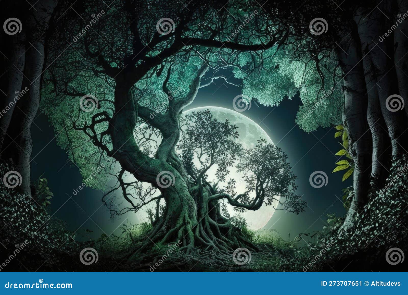 Magical Tree, with the Moonlight Shining through Its Branches ...