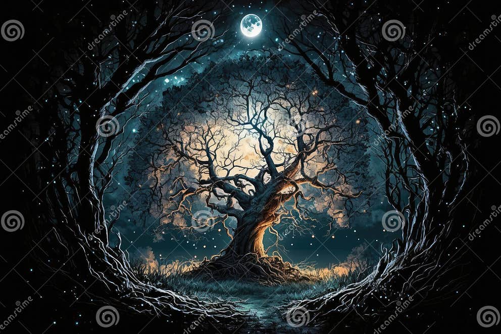 Magical Tree, with the Moonlight Shining through Its Branches ...