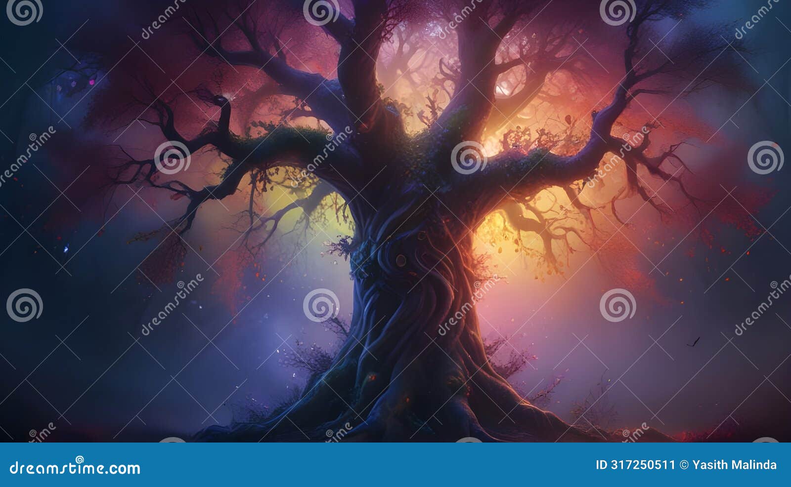 A Magical Tree Standing Tall in a Mystical Forest Stock Illustration ...
