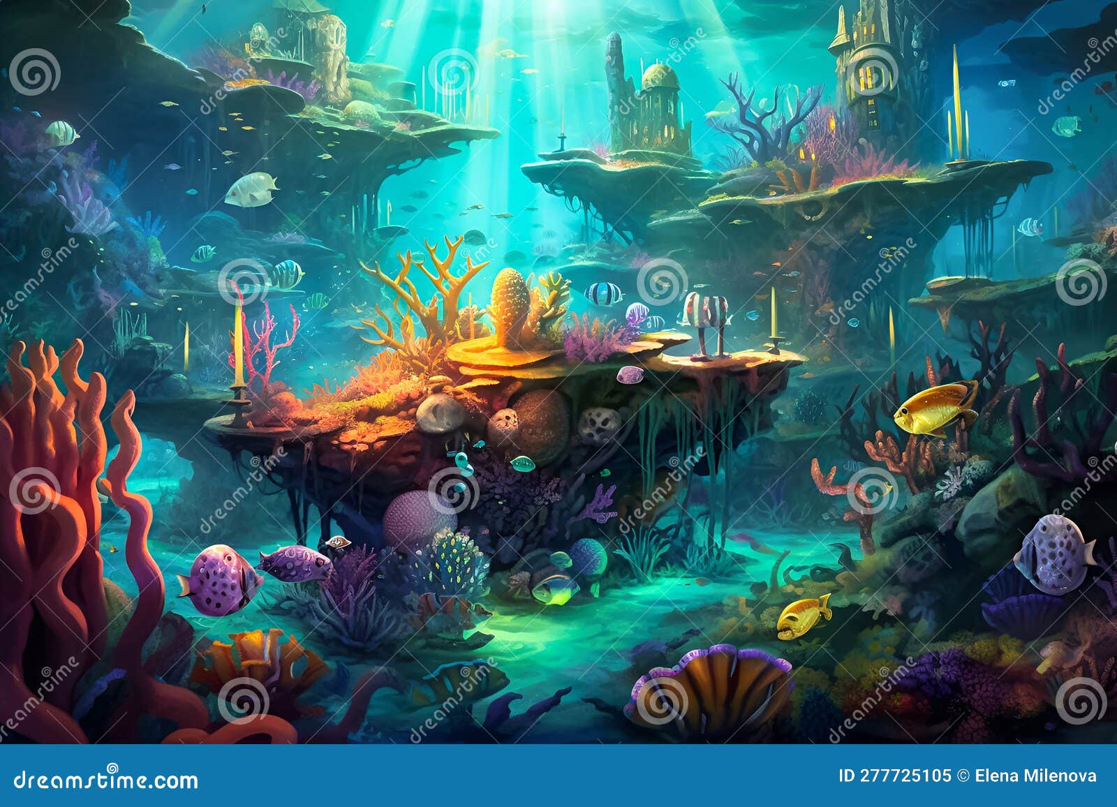 Magical Underwater Seascape with Sea Animals. Stock Illustration ...