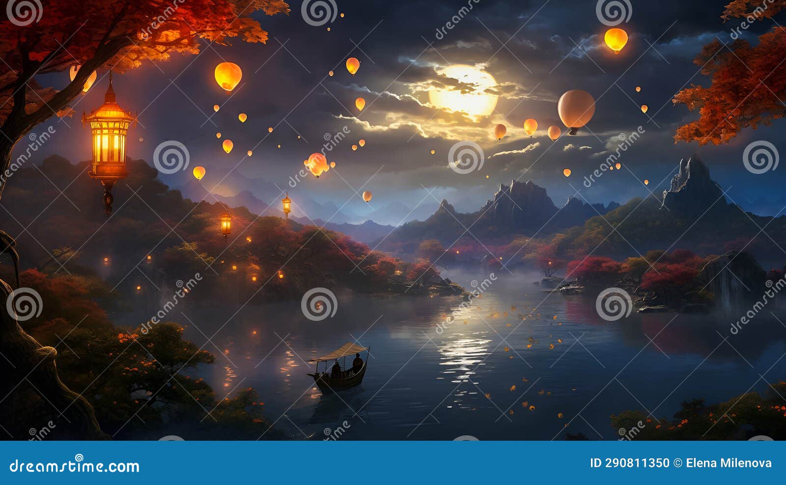 Magical View with Lanterns Flying in the Sky Stock Photo - Image of ...
