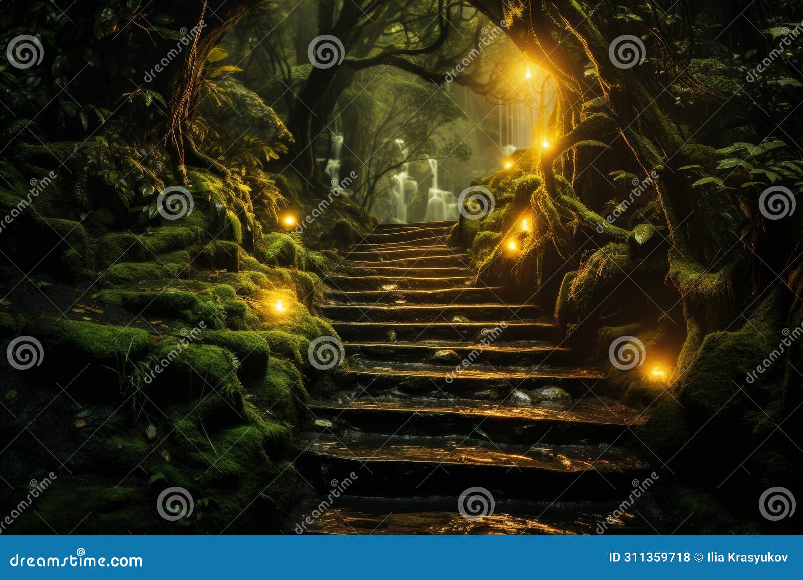 Magical Walk Along the Winding Forest Path Illuminated by Enchanting ...