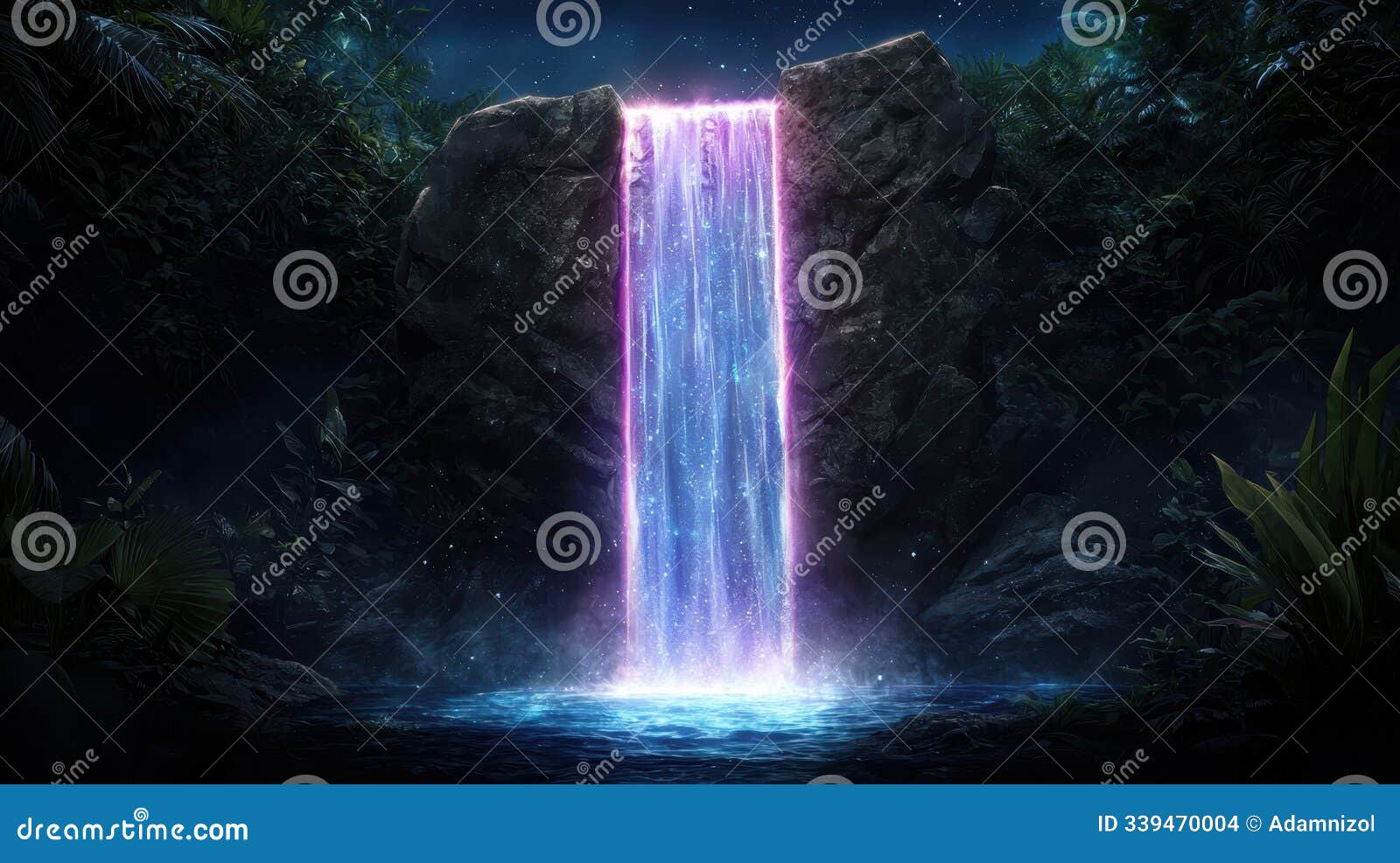 Magical Waterfall in Enchanted Forest Landscape Stock Illustration ...