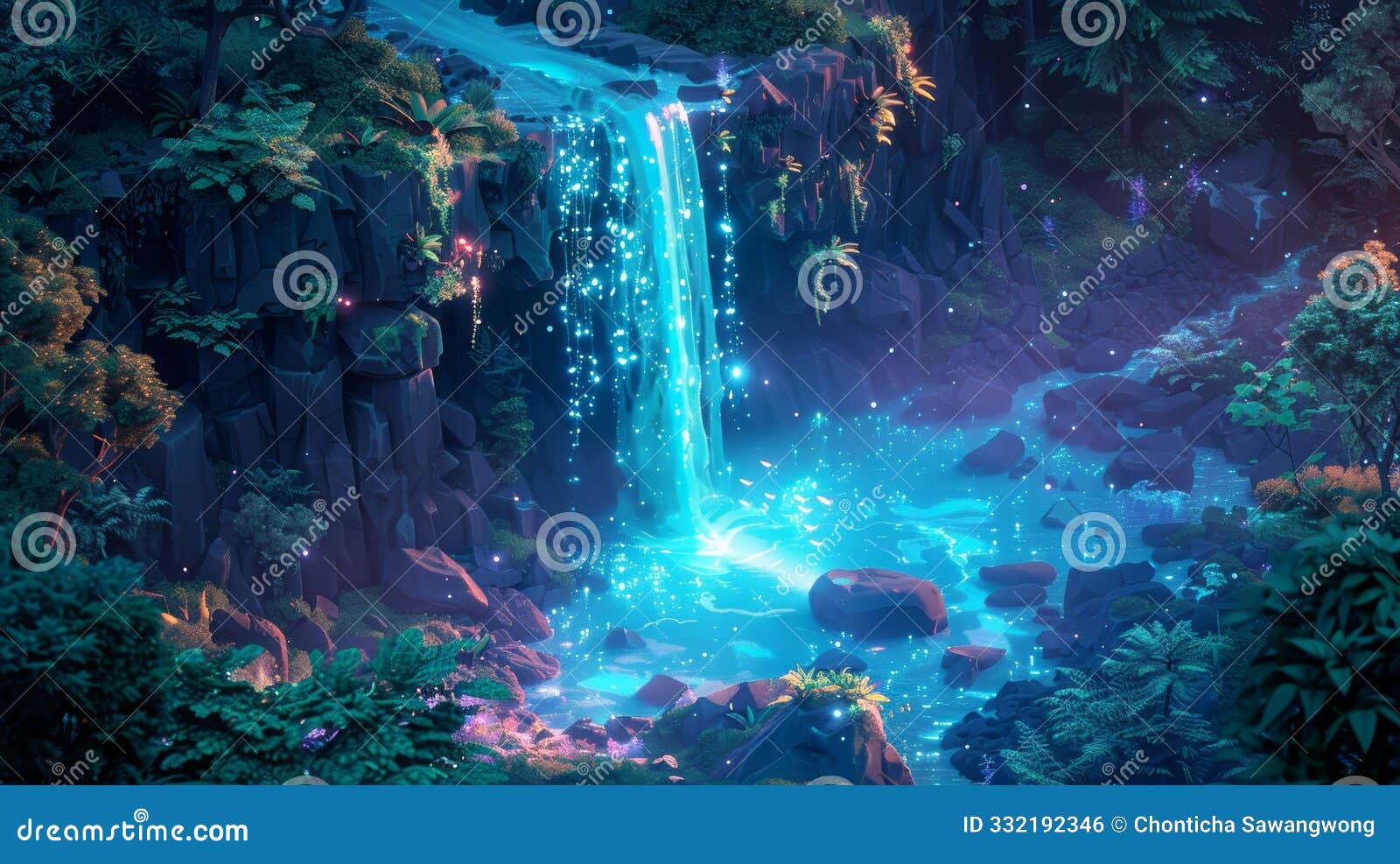 Magical Waterfall In The Fantasy World, Natural Rock Formations, Nature ...