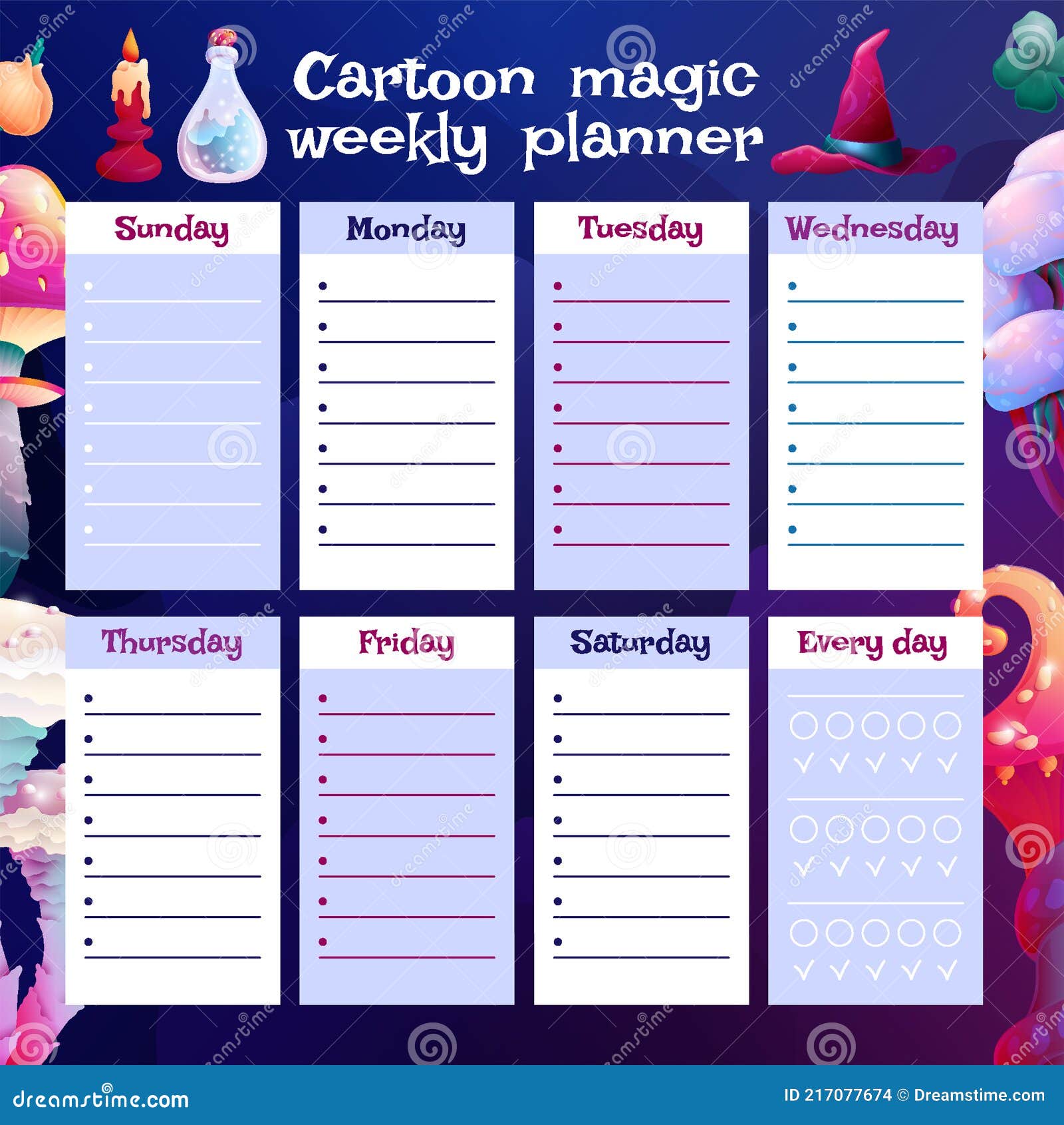 Magical Weekly Task Planner. School Schedule on Week for Class, Lesson ...