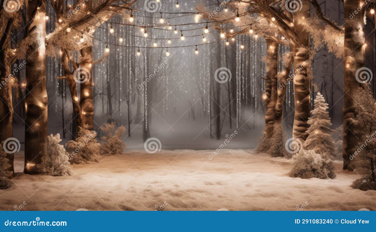 Magical Winter Forest Theme with Twinkling Lights Stock Illustration ...