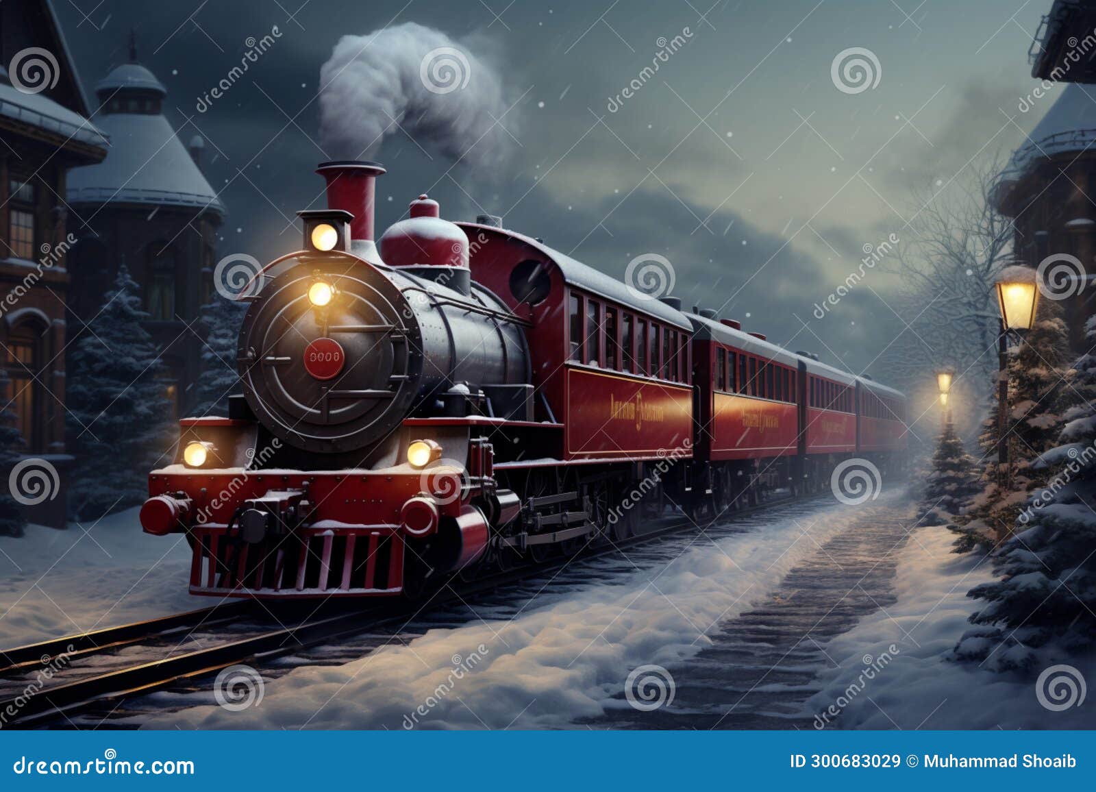 Magical Winter Ride a Train Adorned with Christmas Decorations in a ...
