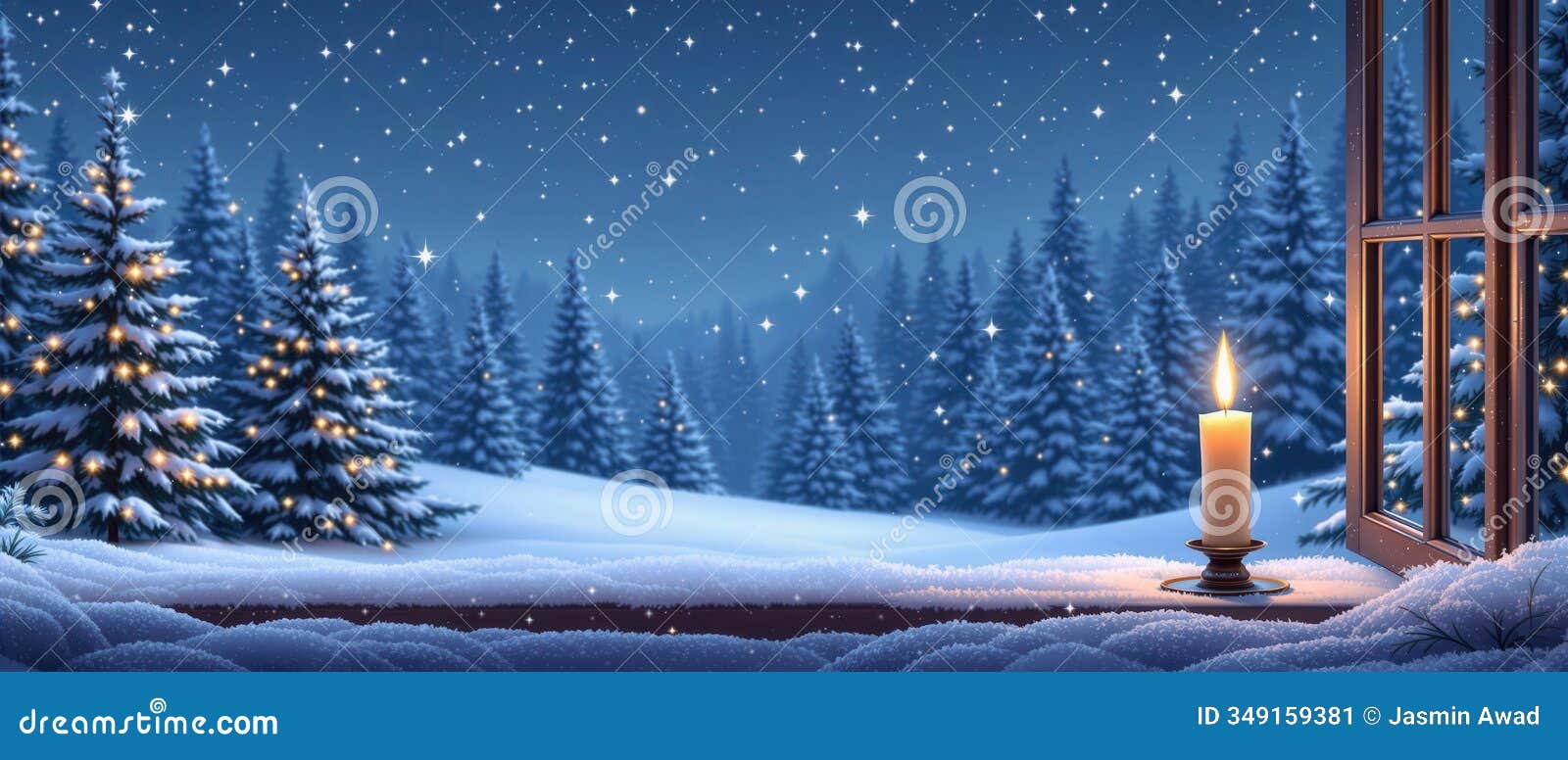 Magical Winter Window Banner with Copy Space Stock Illustration ...