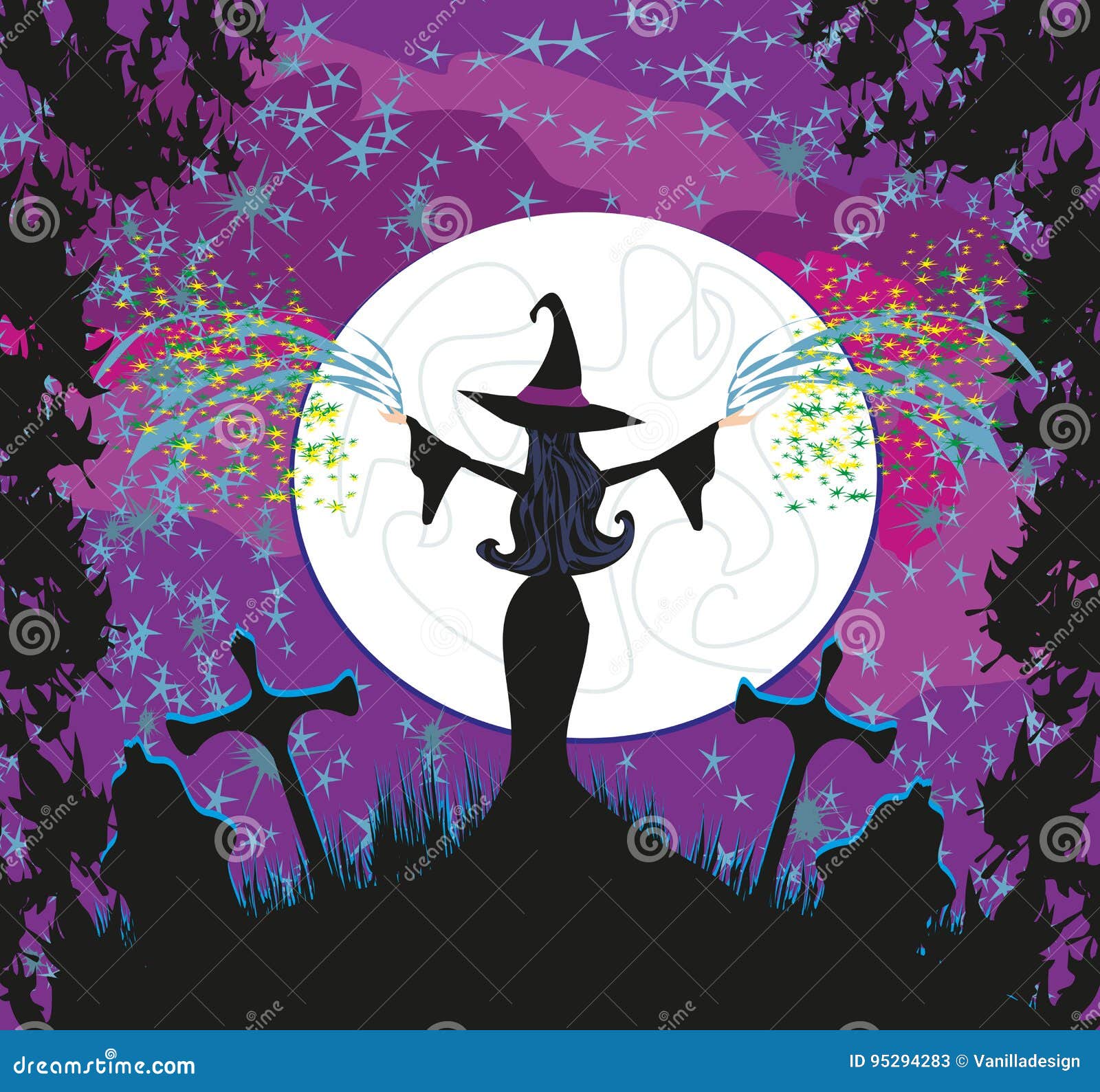 Magical Witch Casting a Magic Spell Stock Vector - Illustration of ...