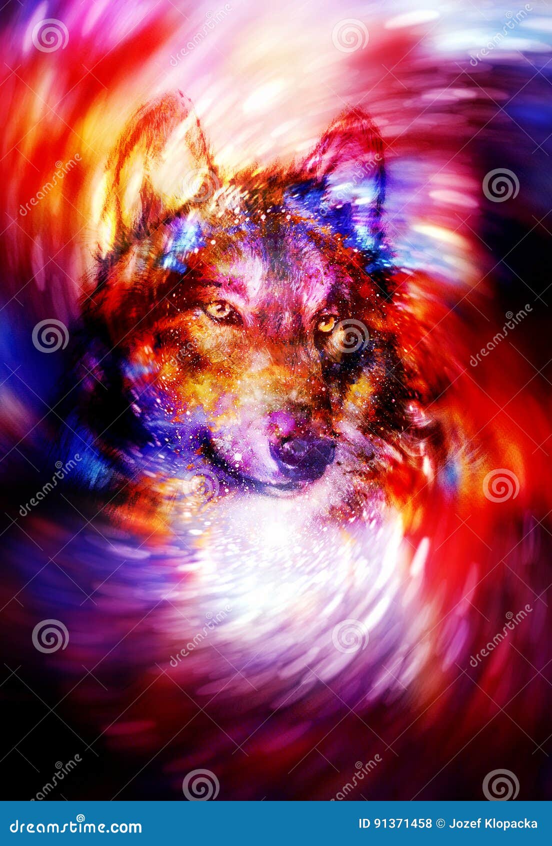 Magical Wolf In Space Light Swirl, Computer Graphic Collage. Stock ...