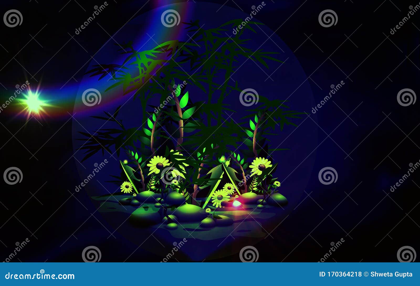 A magical world in dark. stock illustration. Illustration of moon ...