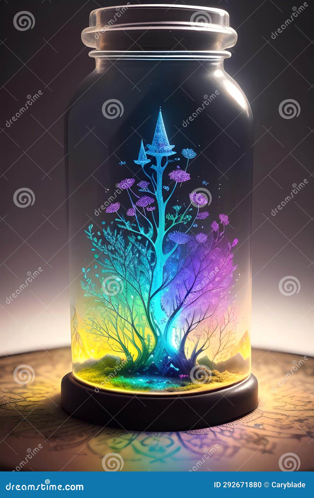 A Magical World Inside a Glass Jar. Stock Illustration - Illustration ...