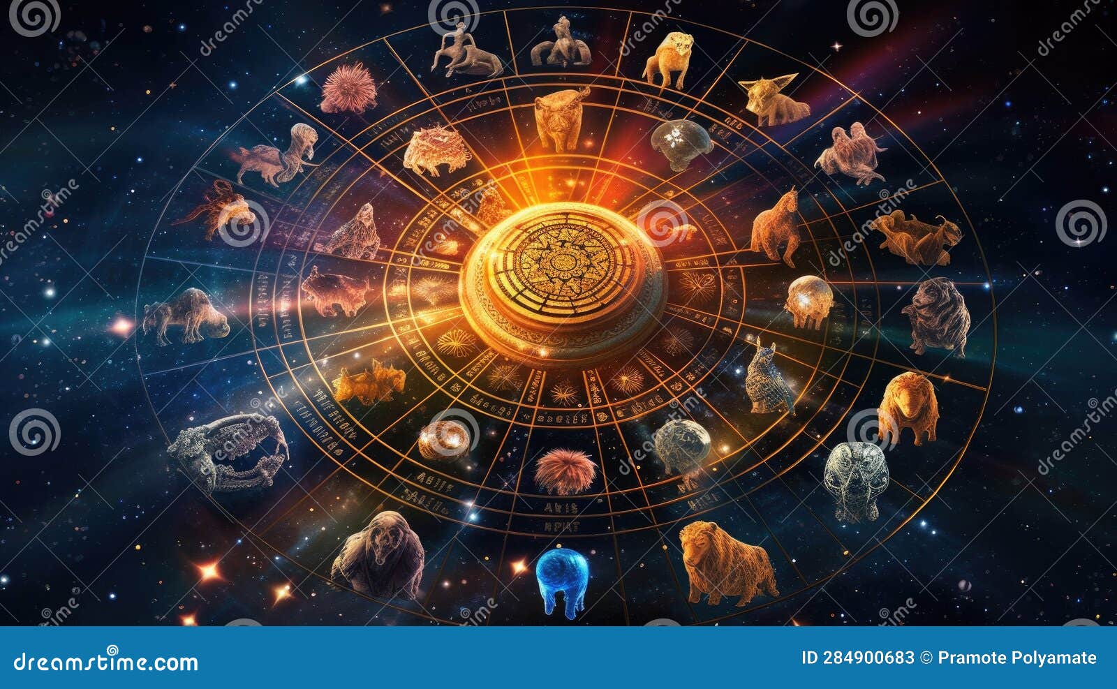 Magical Zodiac Signs in Universe. Generative Ai Stock Illustration ...