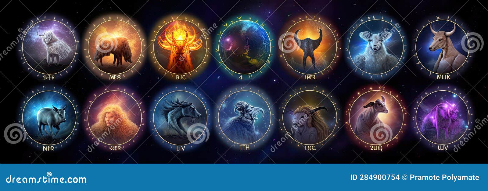 Magical Zodiac Signs in Universe. Generative Ai Stock Illustration ...