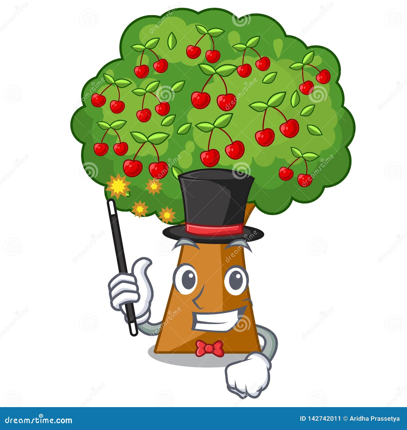 Magician Cherry Tree Next To Cartoon House Stock Vector - Illustration ...
