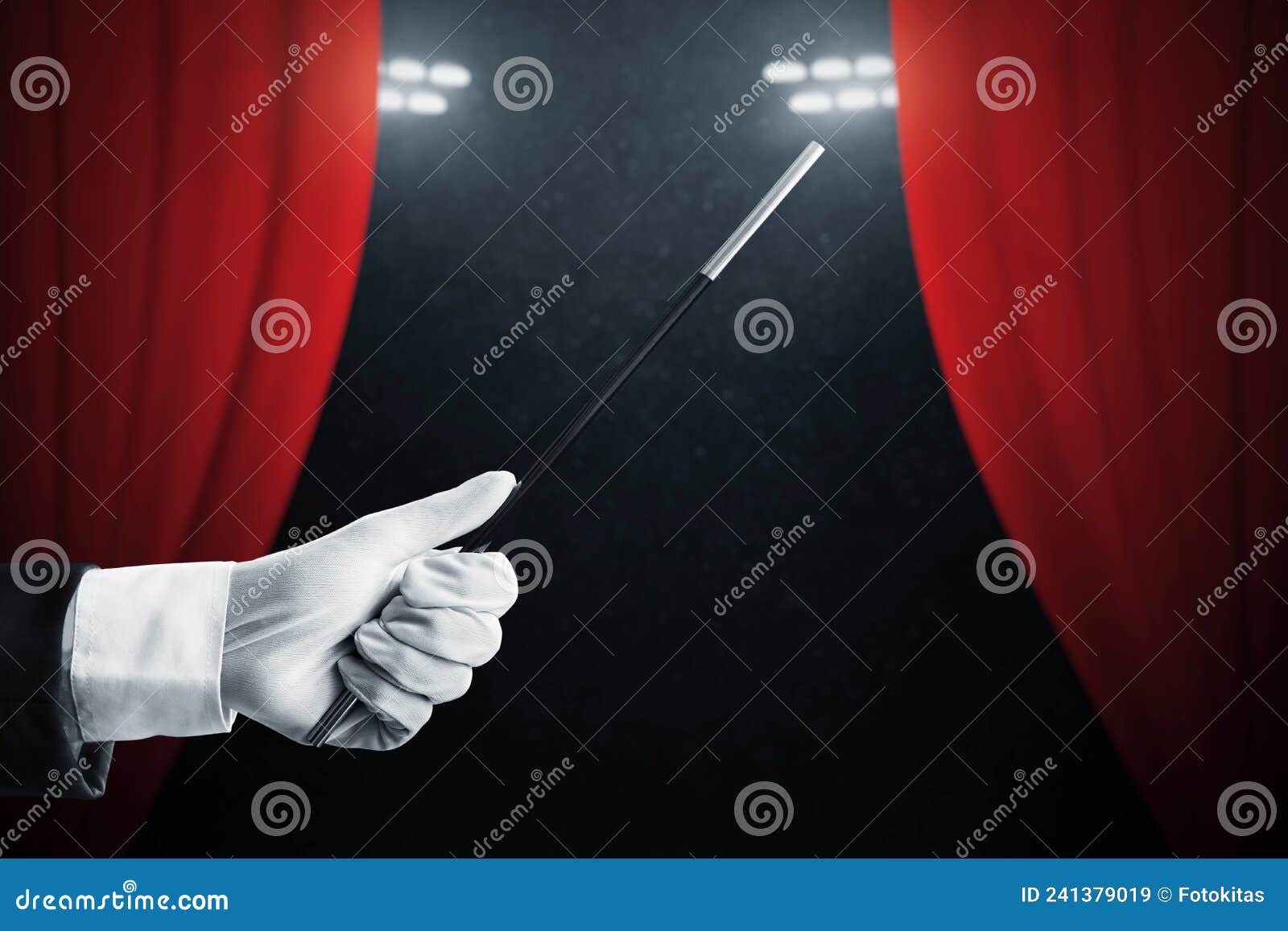 Magician Hand Hold Magic Wand Stock Image - Image of concept, curtain ...
