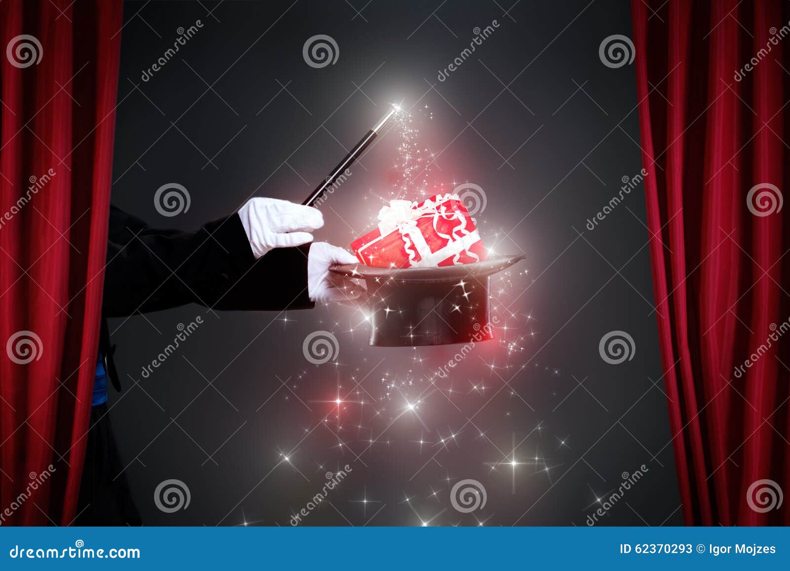 Magician Hand with Magic Wand Making Christmas Gift Stock Image - Image ...