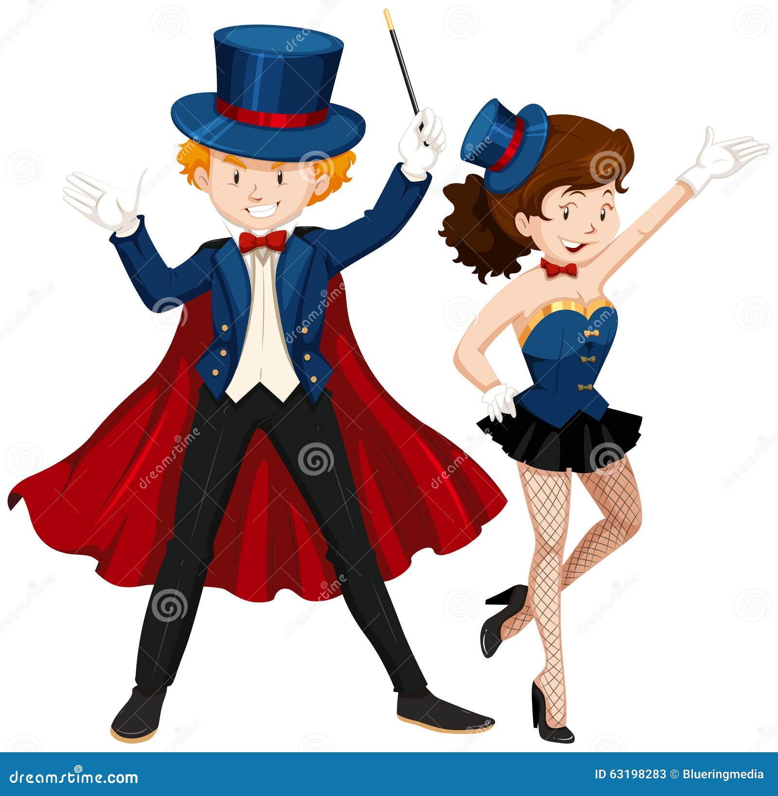 Magician and His Assistant in Blue Outfit Stock Vector - Illustration ...