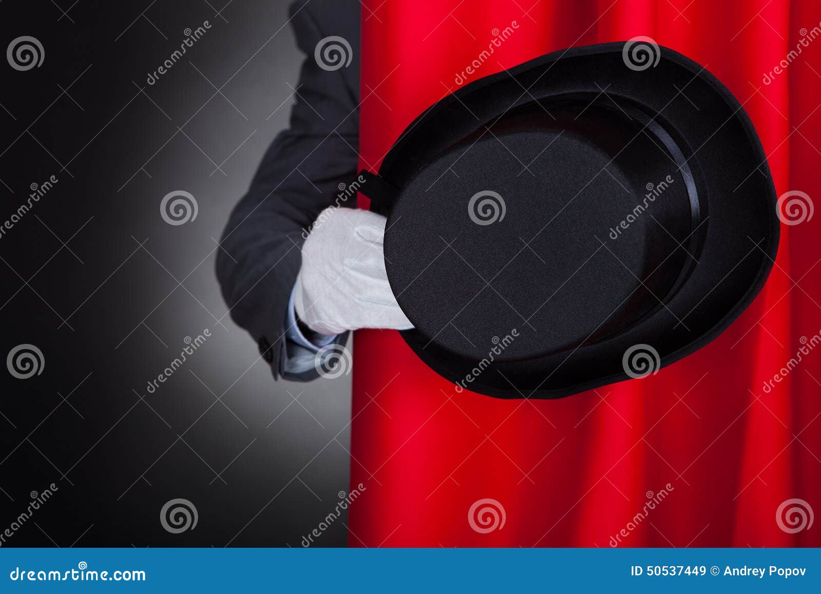 Magician Holding Hat Behind Stage Curtain Stock Image - Image of ...
