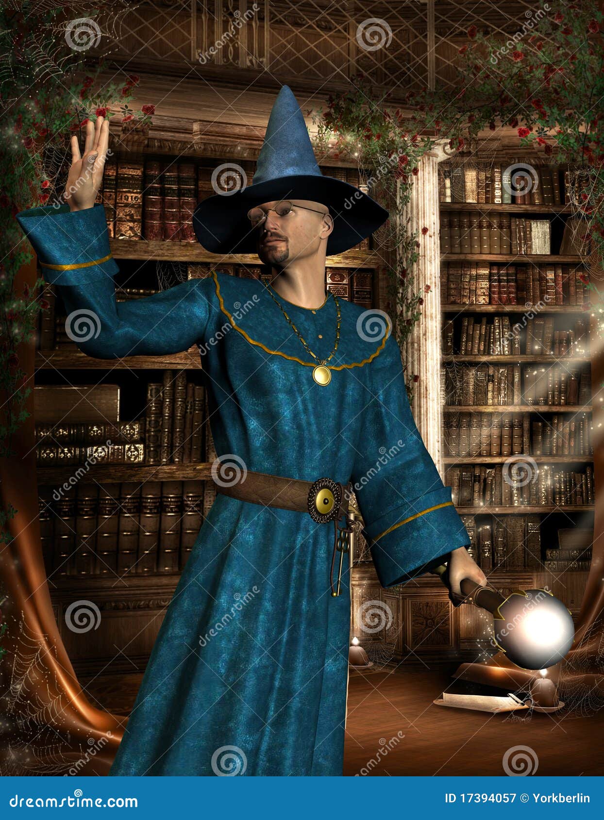 Magician in the library stock illustration. Illustration of magician ...