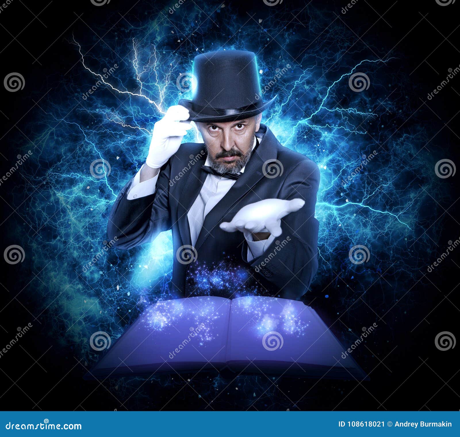 Magician and magic book stock image. Image of miracle - 108618021