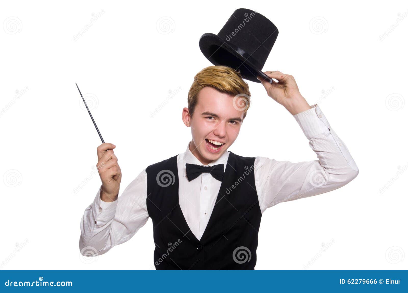 The Magician with Magic Stick on White Stock Photo - Image of adult ...