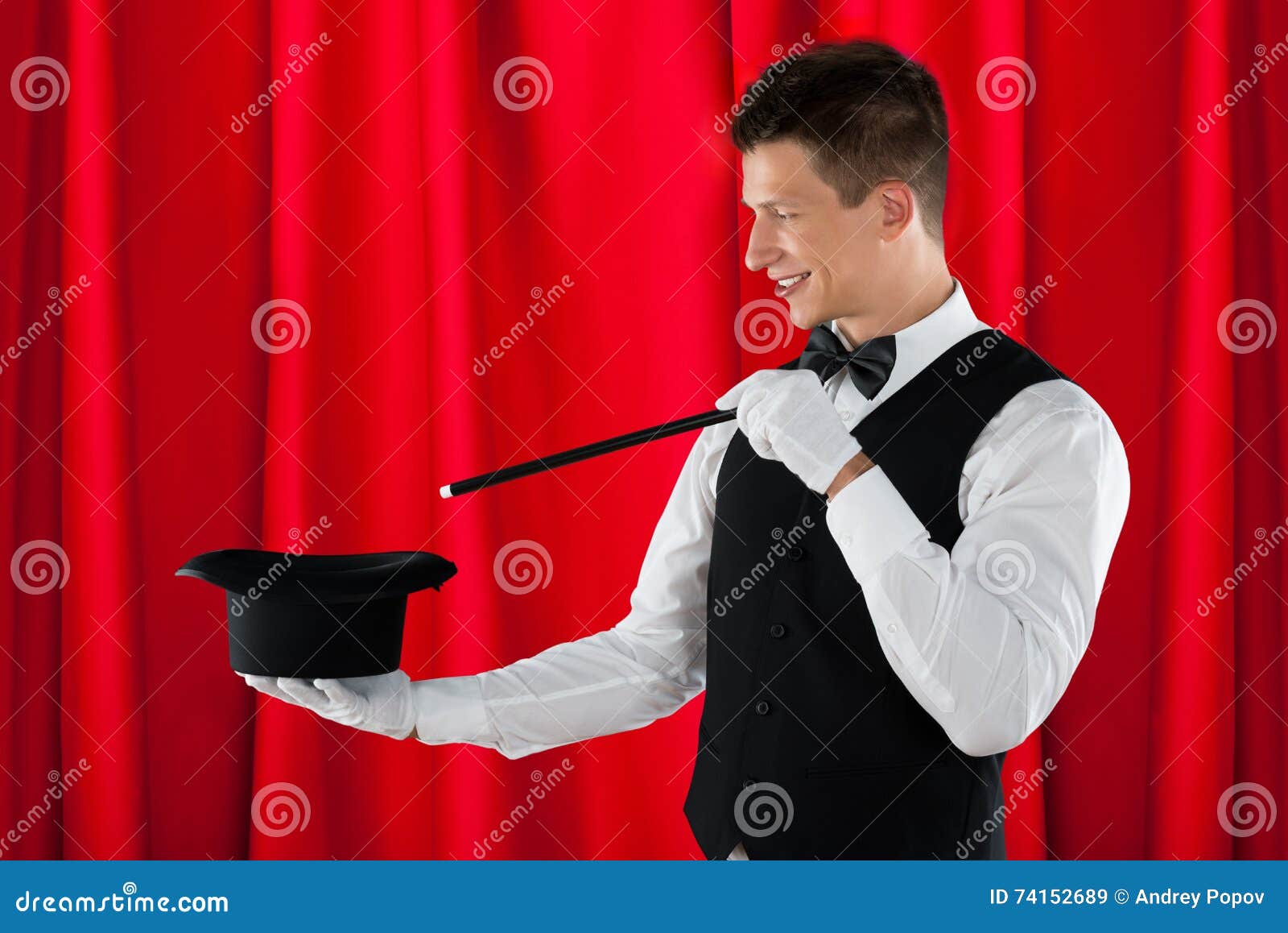 Magician with Magic Wand and Hat Stock Image - Image of performer ...