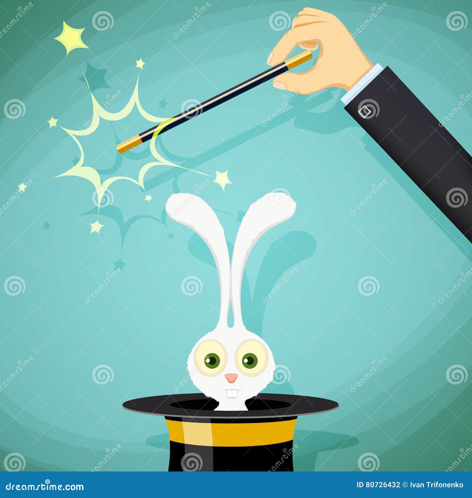 Magician with Magic Wand and a Rabbit in a Hat. Stock Vector ...