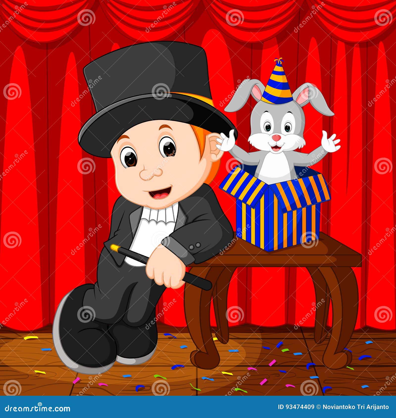 A Magician Performing on a Stage Stock Vector - Illustration of happy ...