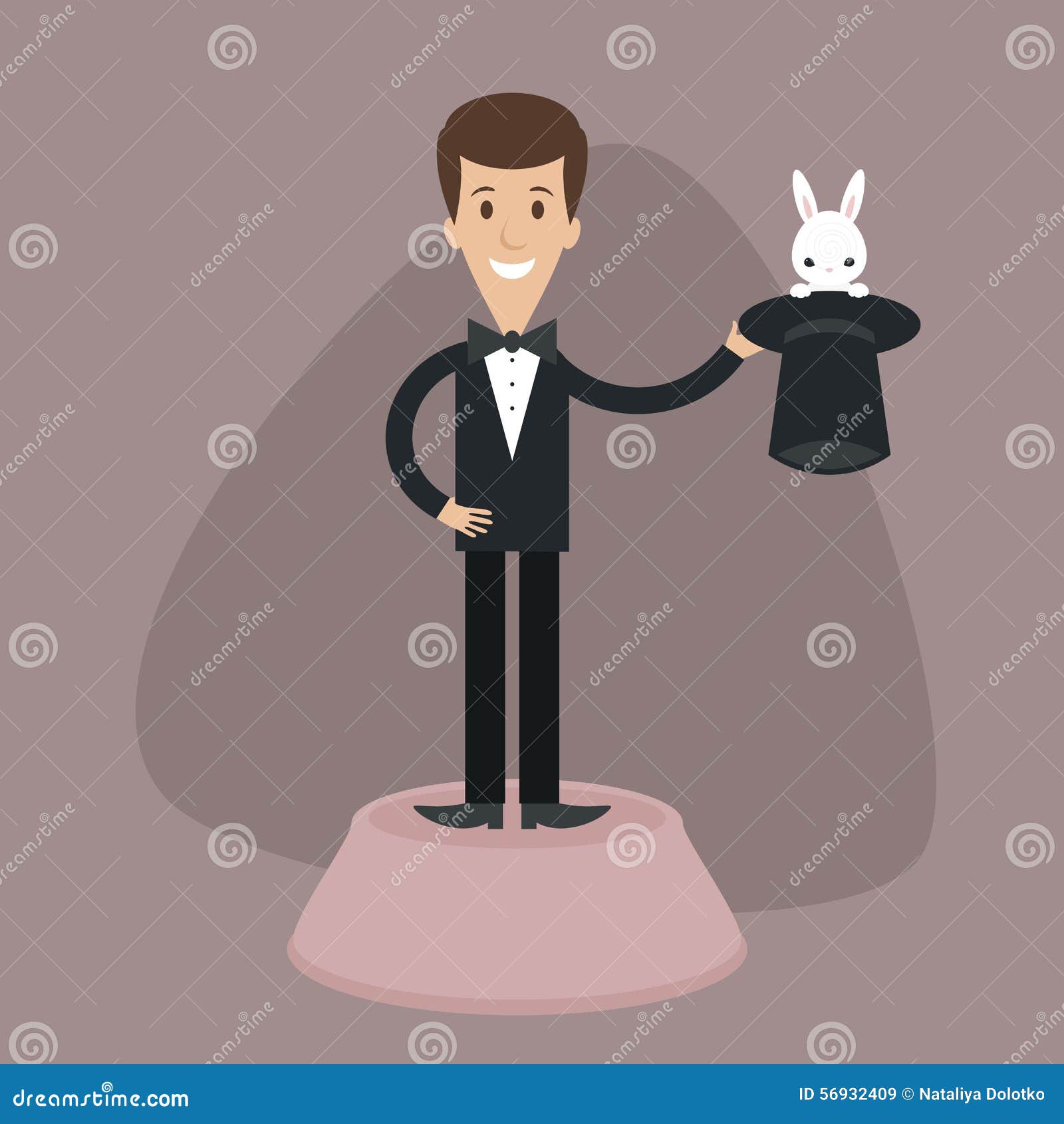Smiling Magician Pulling Out A Rabbit From His Top Hat Before Happy Boy ...