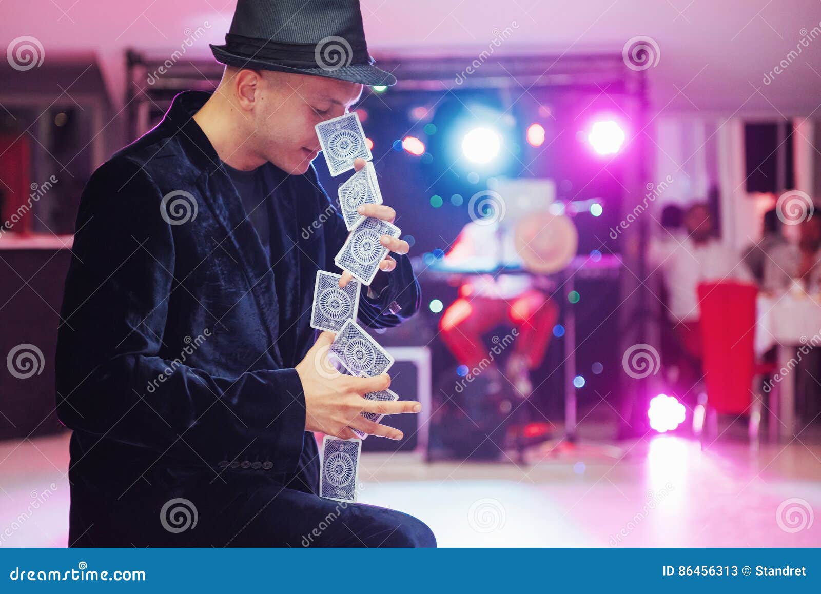 Magician Showing Trick with Playing Cards. Magic, Circus Stock Image ...