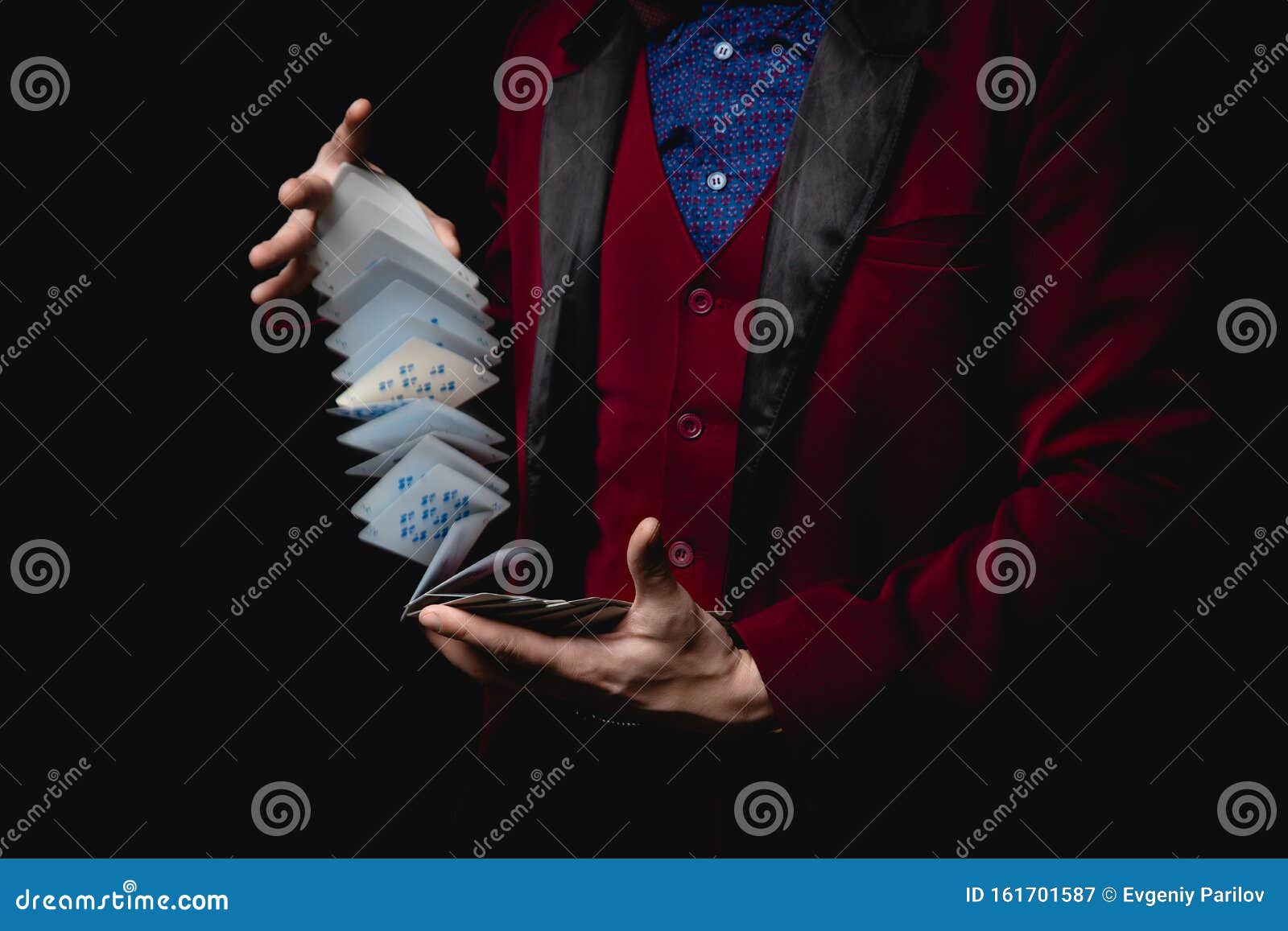 Magician Shows Shell Game Of Thimbles With Circles And Ball, Black ...