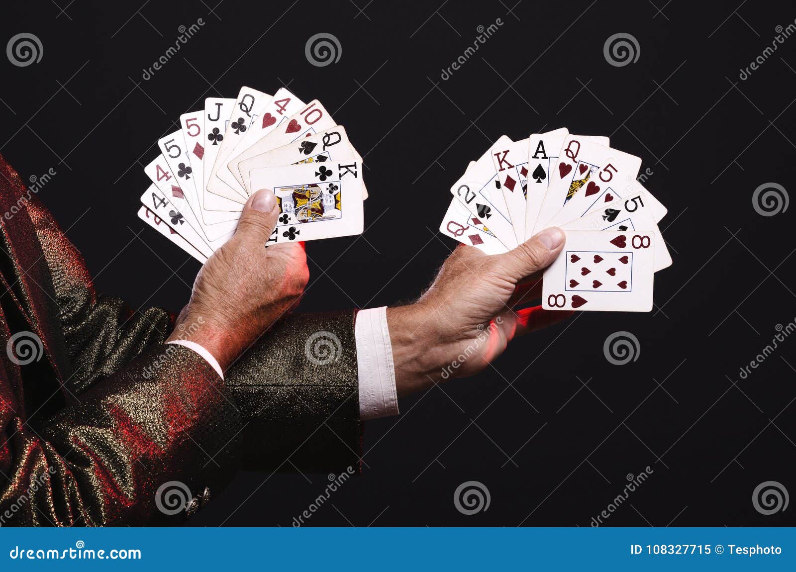 Magician Shows Trick with Playing Cards. Manipulation with Props Stock ...