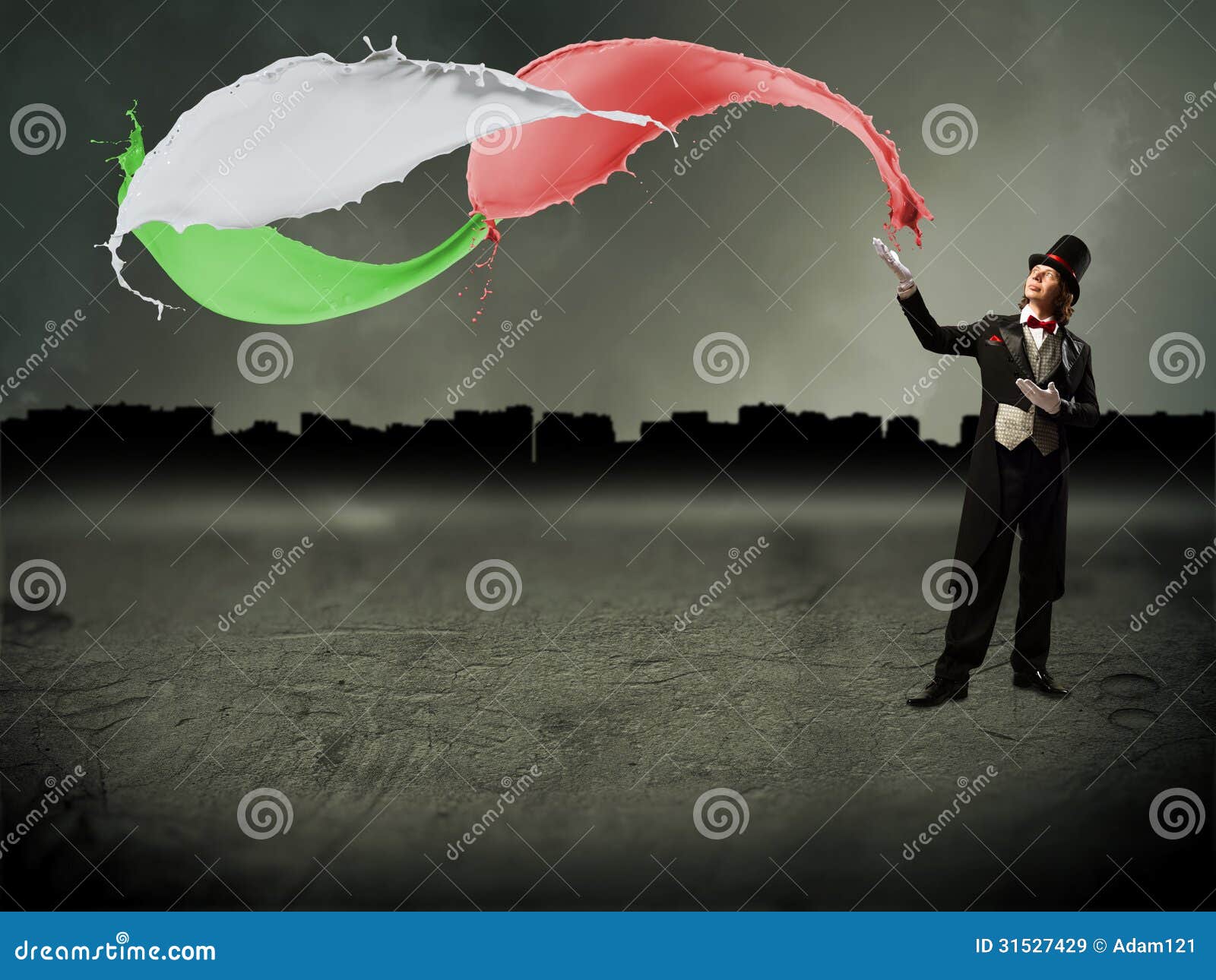 Magician and Splashes of Color Paint Stock Image - Image of black ...