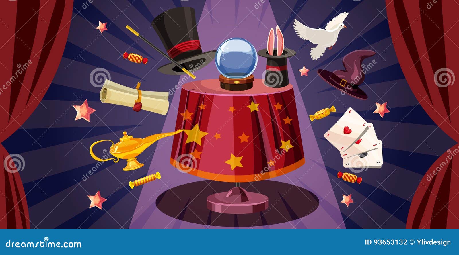 Magician Table Banner Horizontal, Cartoon Style Stock Vector ...